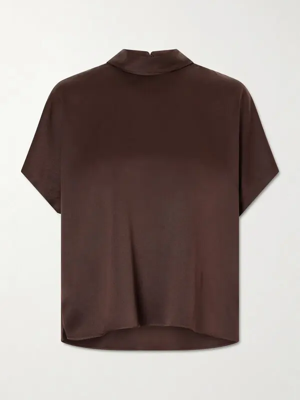 Brunello Cucinelli Draped Silk-satin Blouse - Brown