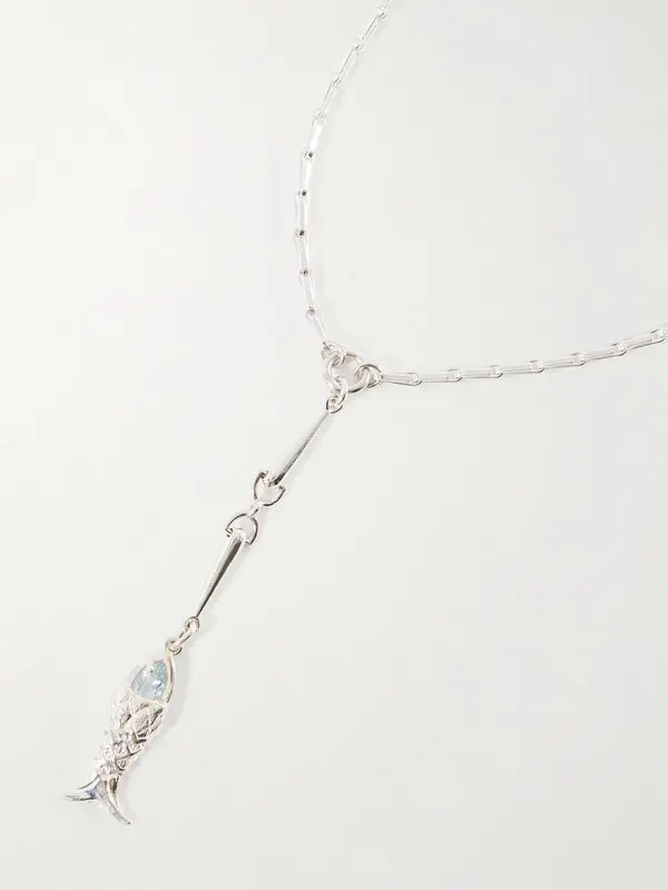 LOREN STEWART Sterling And Aquamarine Fish Pendant Necklace