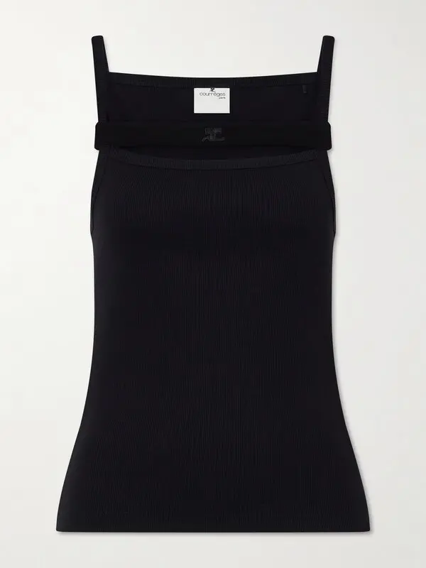 COURREGES 90's Ribbed Cotton-blend Jersey Tank - Black