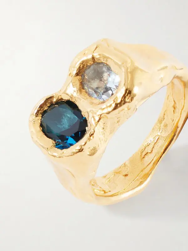 SIMUERO Plated Sterling Silver Topaz And Cubic Zirconia Ring