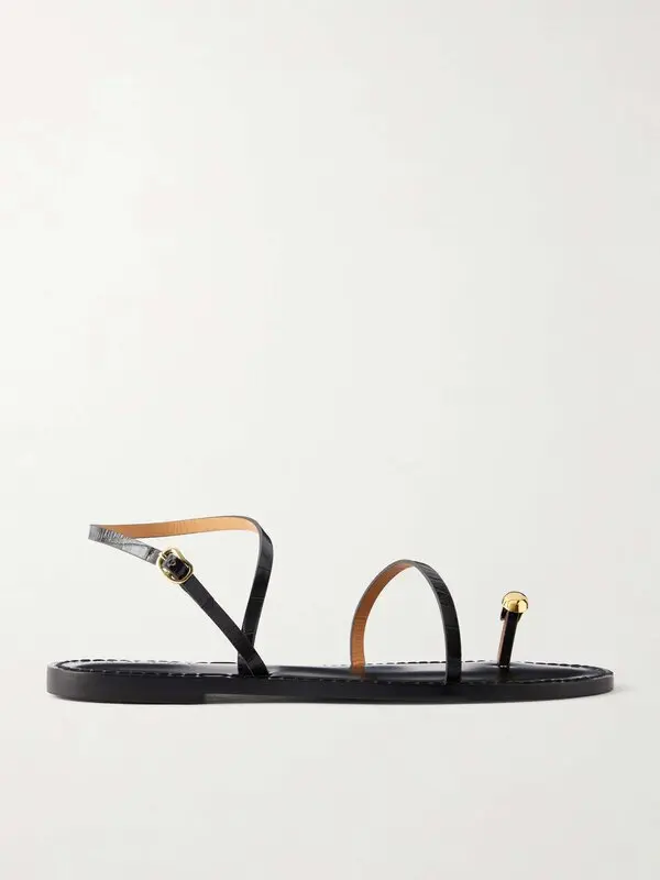 AMANU The Marrakech Embellished Leather Flats - Black