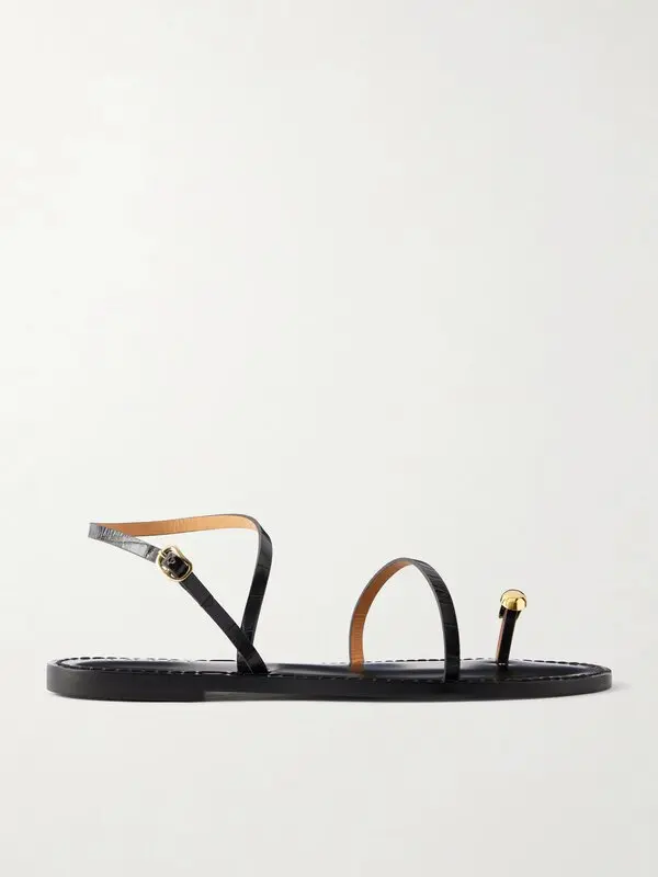 AMANU The Marrakech Embellished Leather Flats - Black