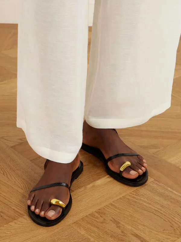 AMANU The Marrakech Embellished Leather Flats - Black