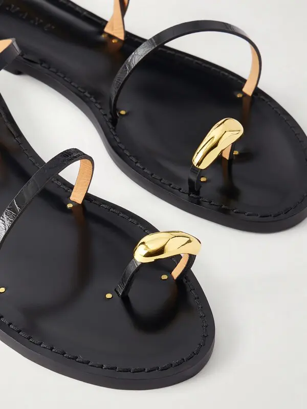 AMANU The Marrakech Embellished Leather Flats - Black