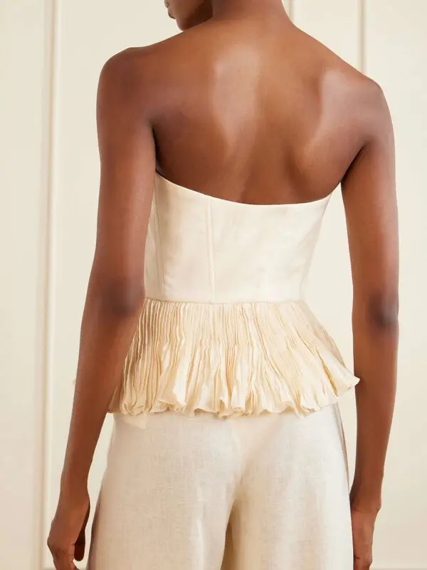 ANDRES OTALORA Imara Strapless Appliquéd Pleated Linen Top
