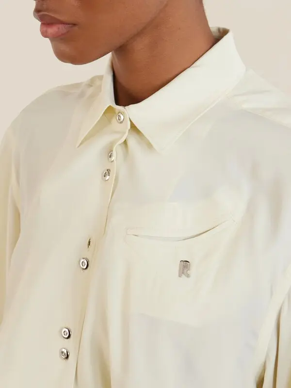 Rabanne Cropped Crepe De Chine Blouse With Logo Embellishment - Yellow