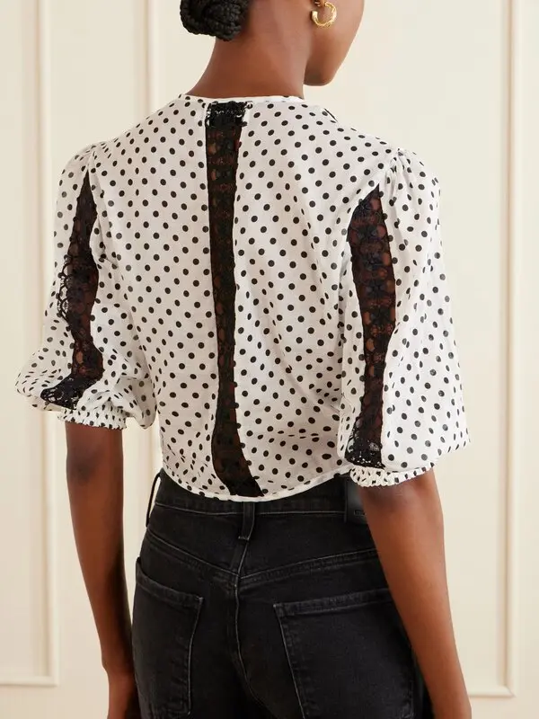 Charo Ruiz Ibiza Olivar" Polka Dot Cotton-blend Voile Blouse With Guipure Lace Trim - White