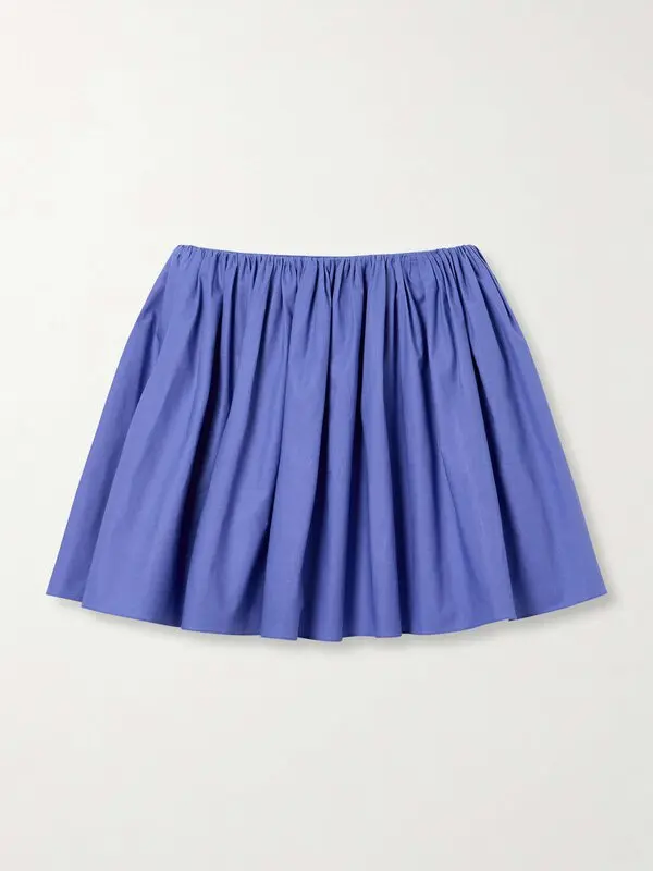 Brandon Maxwell The Hadley Gathered Cotton-blend Poplin Mini Skirt - Blue