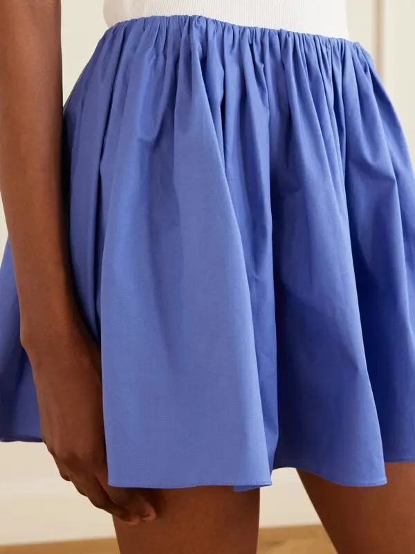 Brandon Maxwell Hadley Gathered Cotton-blend Poplin Mini Skirt - Blue