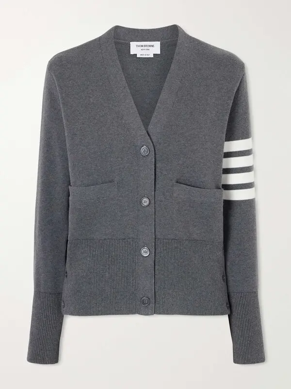 Thom Browne Grosgrain-trimmed Striped Cotton Cardigan - Gray