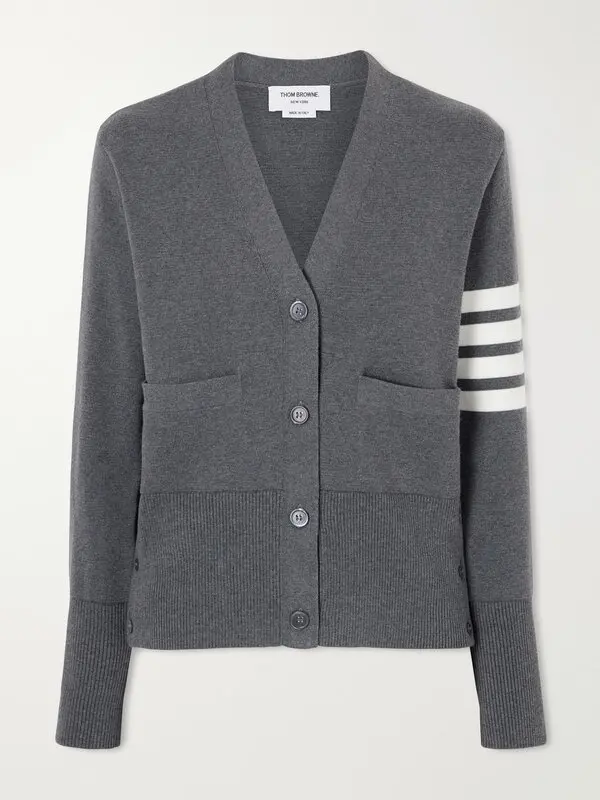 Thom Browne Grosgrain-trimmed Striped Cotton Cardigan - Gray