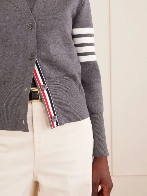 Thom Browne Grosgrain-trimmed Striped Cotton Cardigan