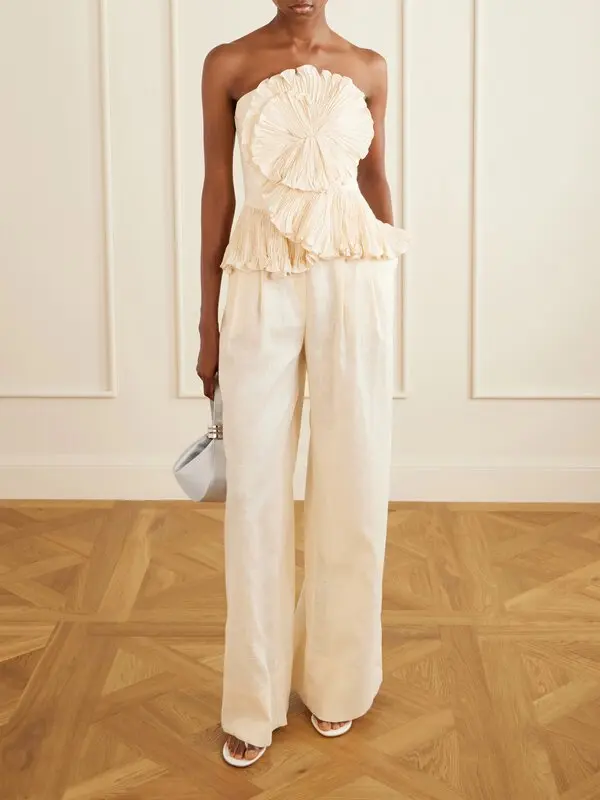 ANDRES OTALORA Ancestra Pleated Linen Wide-leg Pants