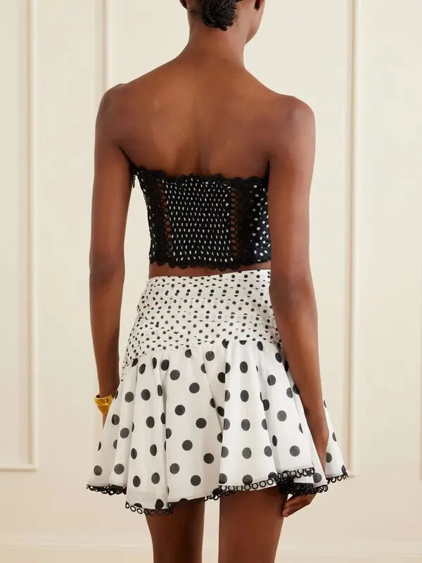 Charo Ruiz Ibiza Fiare Cropped Embroidered Polka-dot Cotton-blend Top
