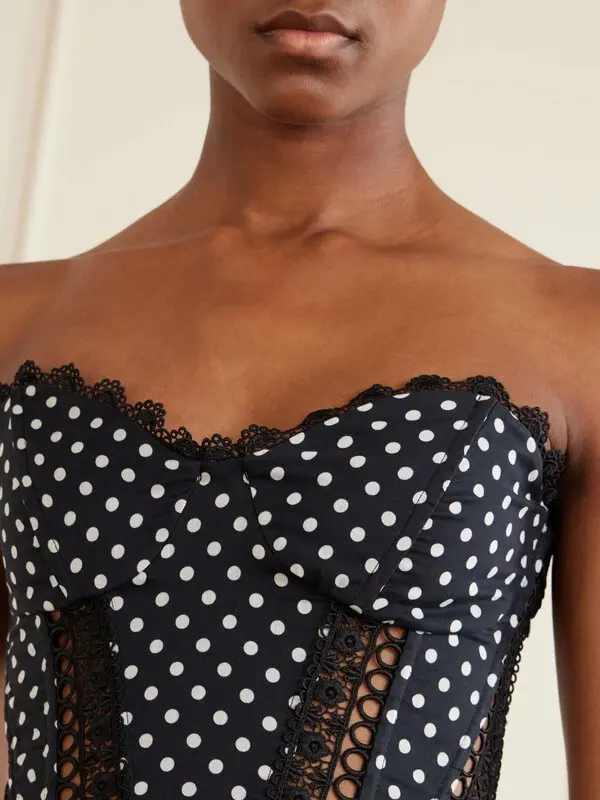 Charo Ruiz Ibiza Fiare Cropped Embroidered Polka-dot Cotton-blend Top
