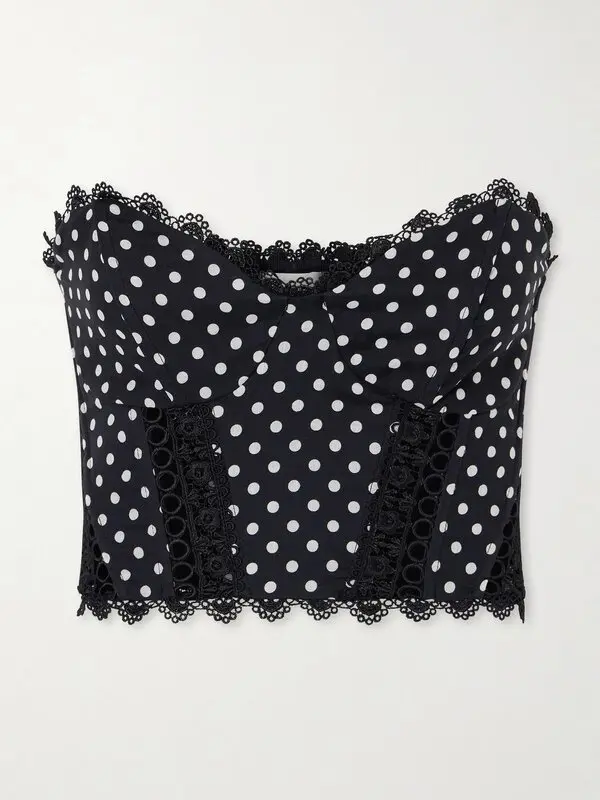 Charo Ruiz Ibiza Fiare Cropped Embroidered Polka-dot Cotton-blend Top - Black