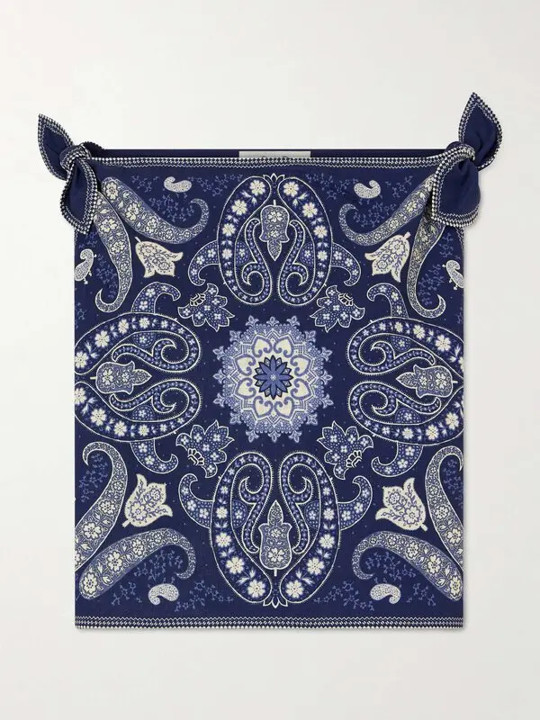 Sea Emilina Knotted Printed Linen And Cotton-blend Tank - Navy