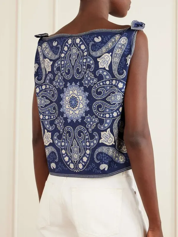 Sea Emilina Knotted Printed Linen And Cotton-blend Tank