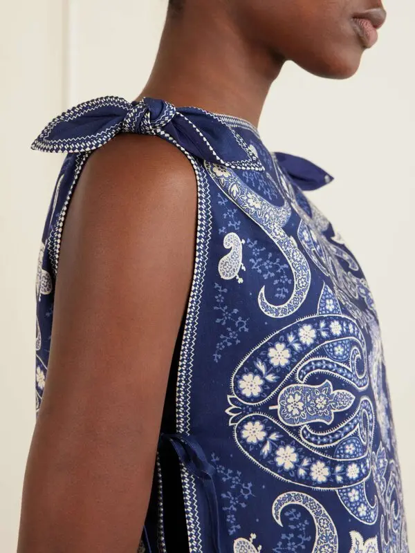 Sea Emilina Knotted Printed Linen And Cotton-blend Tank