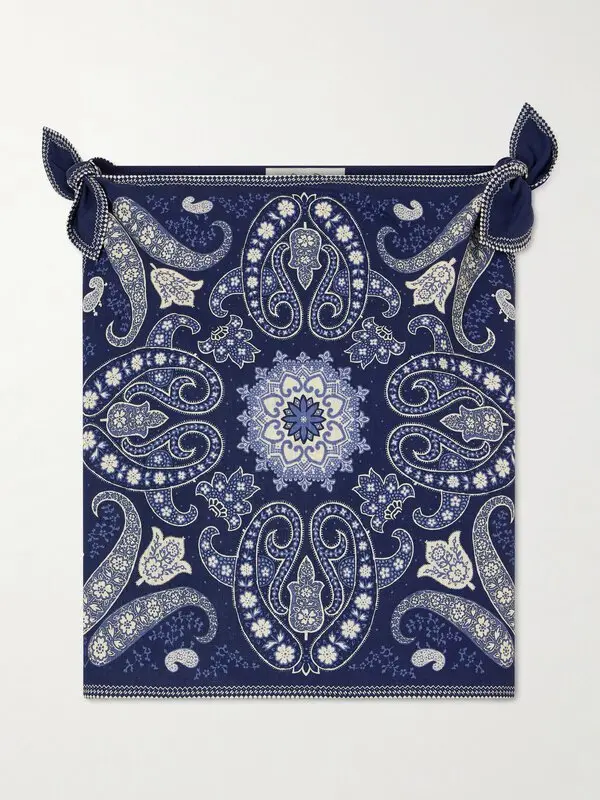 Sea Emelina Knotted Printed Linen And Cotton-blend Tank - Navy