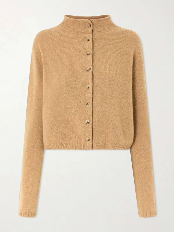 Khaite Annora Wool And Cashmere-blend Turtleneck Cardigan - Beige