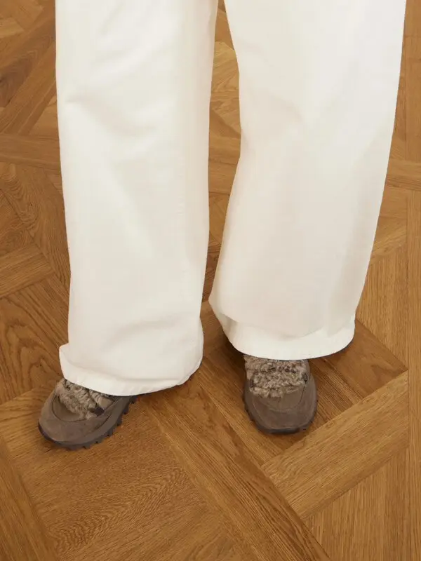Brunello Cucinelli Suede Sneakers With Shearling Trim And Monili Bead Embellishments