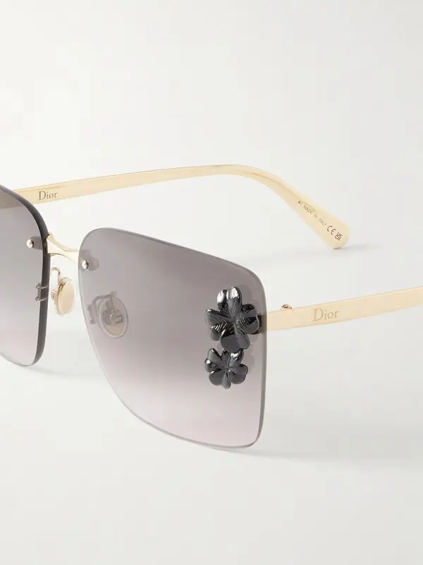 Dior Tone Clover Square Frame Sunglasses - Gold