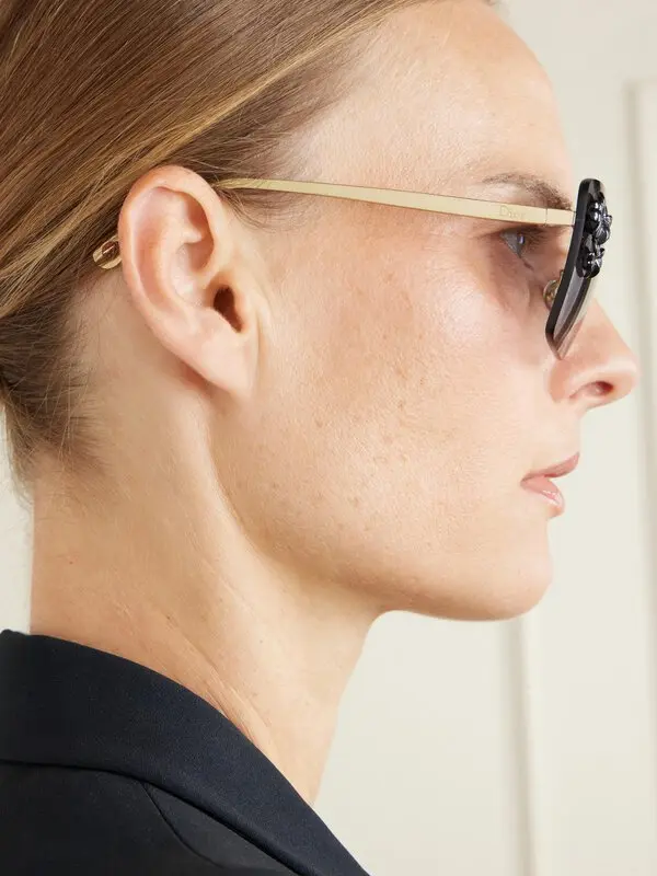 Dior Tone Clover Square Frame Sunglasses - Gold