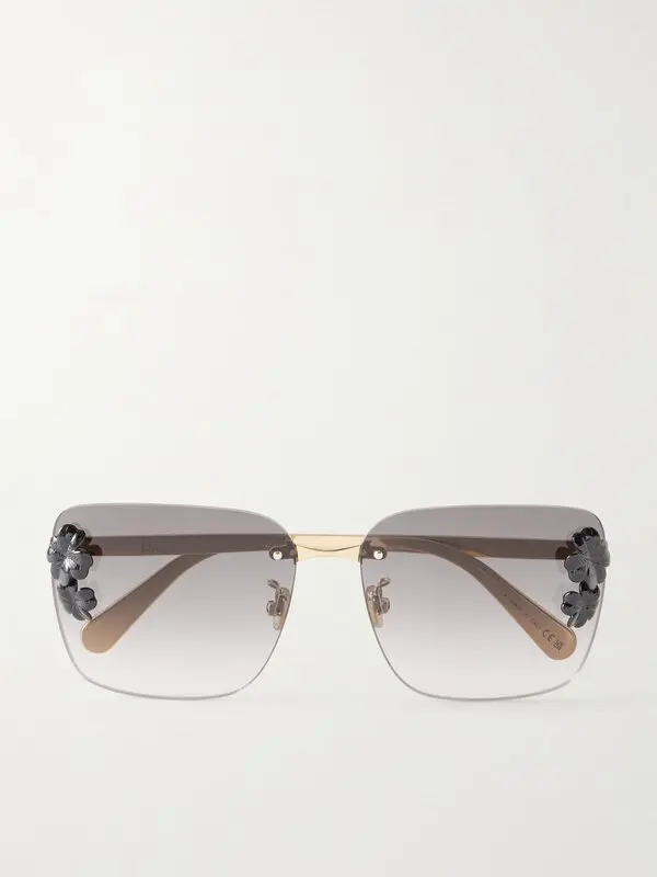 Dior Tone Clover Square Frame Sunglasses - Gold