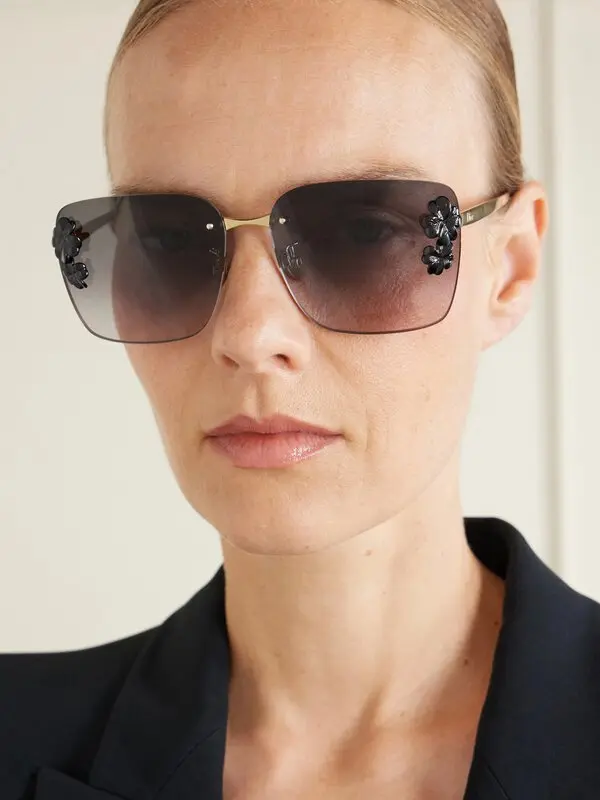 Dior Tone Clover Square Frame Sunglasses - Gold