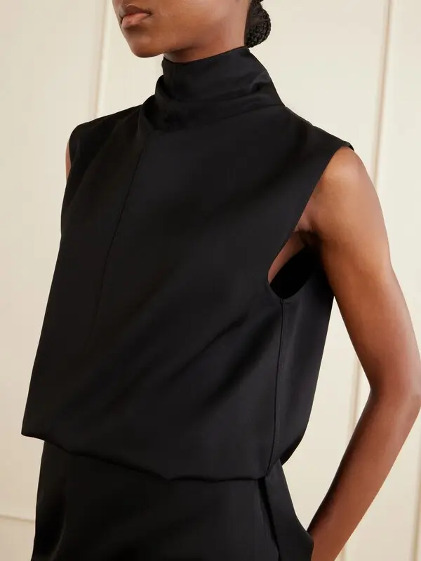 Brandon Maxwell Noa Gathered Wool-twill Turtleneck Mini Dress