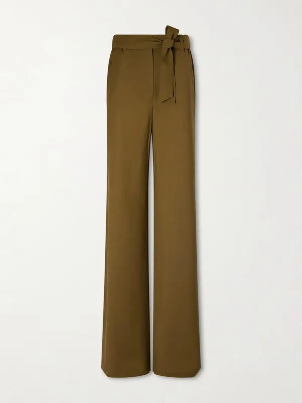 Max Mara Editto Belted Wool Wide-leg Pants - Green