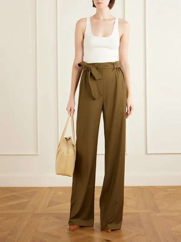 Max Mara Belted Wool Grain De Poudre Wide-leg Pants