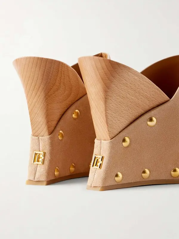 Balmain Suede Wedge Clogs