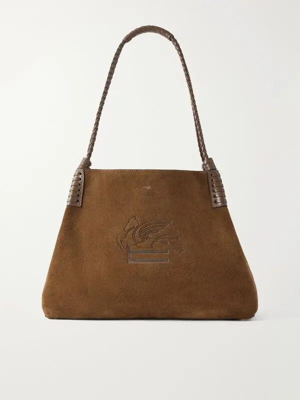 Etro Libra Suede Tote With Leather Trim - Green