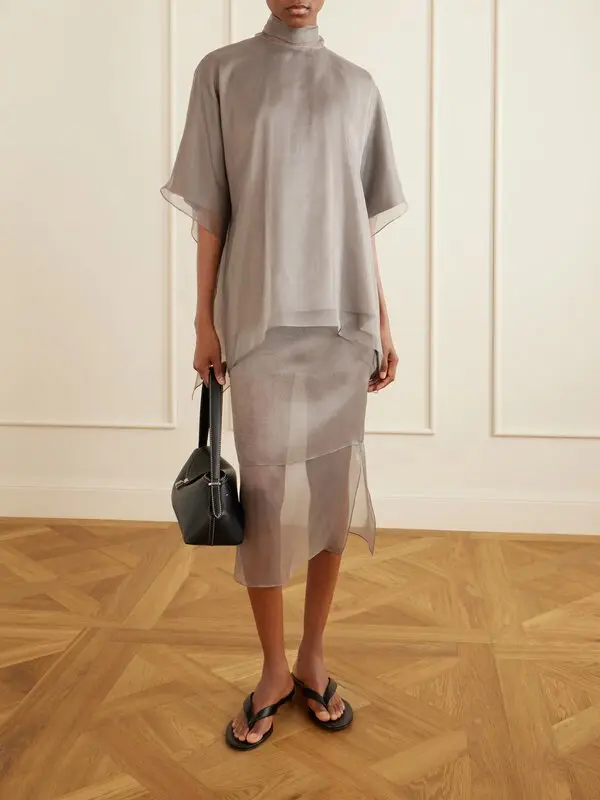 Brandon Maxwell The Brett Silk-organza Midi Skirt - Gray