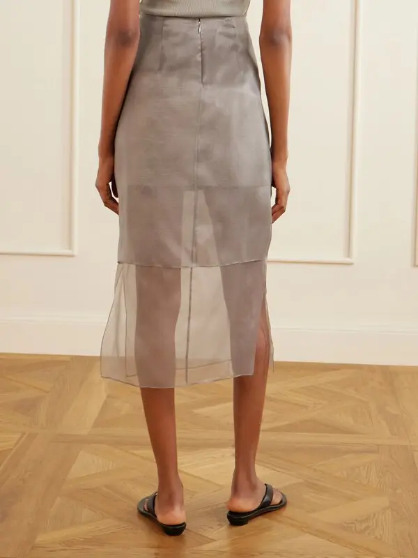 Brandon Maxwell The Brett Silk-organza Midi Skirt - Gray
