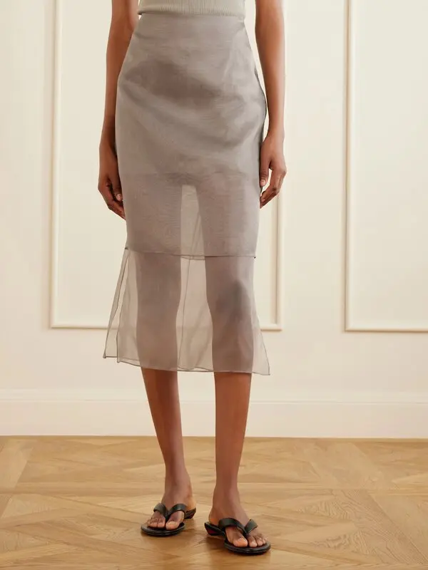 Brandon Maxwell The Brett Silk-organza Midi Skirt - Gray
