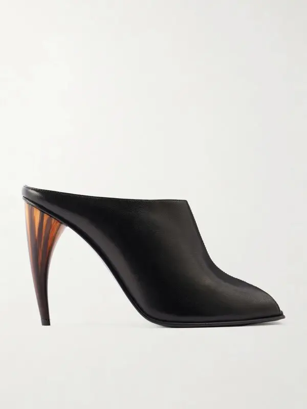 Alexander McQueen Leather Mules With Sculptural Tortoiseshell Heels - Black