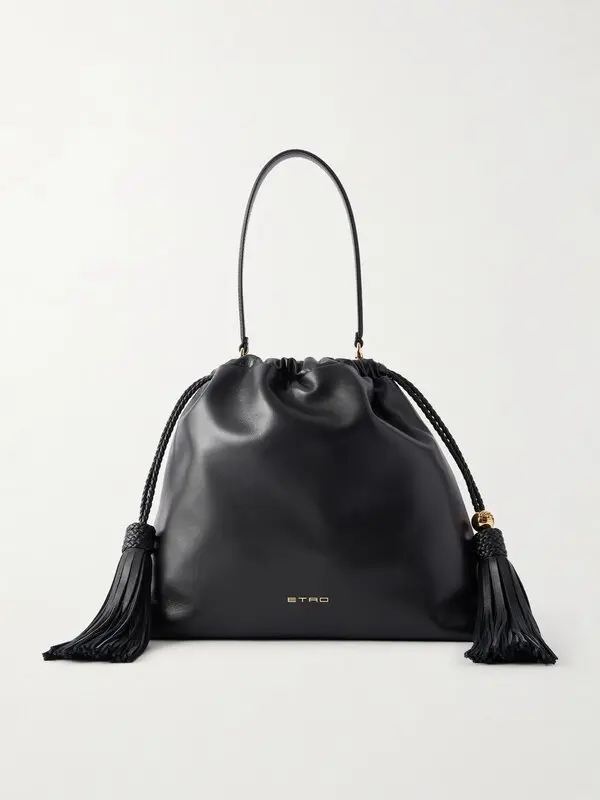 Etro Kalispera Tasseled Leather Shoulder Bag - Black