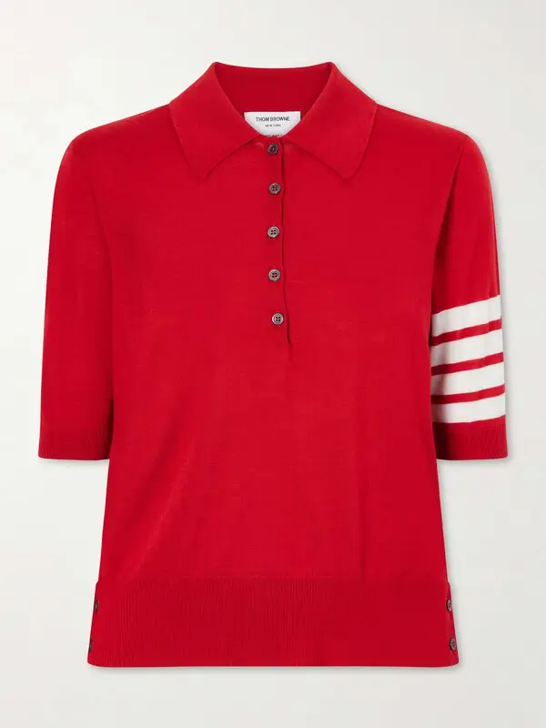 Thom Browne Grosgrain-trimmed Striped Wool Polo Shirt