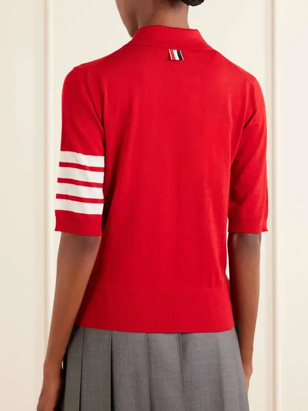 Thom Browne Grosgrain-trimmed Striped Wool Polo Shirt