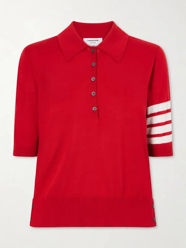 Thom Browne Grosgrain-trimmed Striped Wool Polo Shirt - Red
