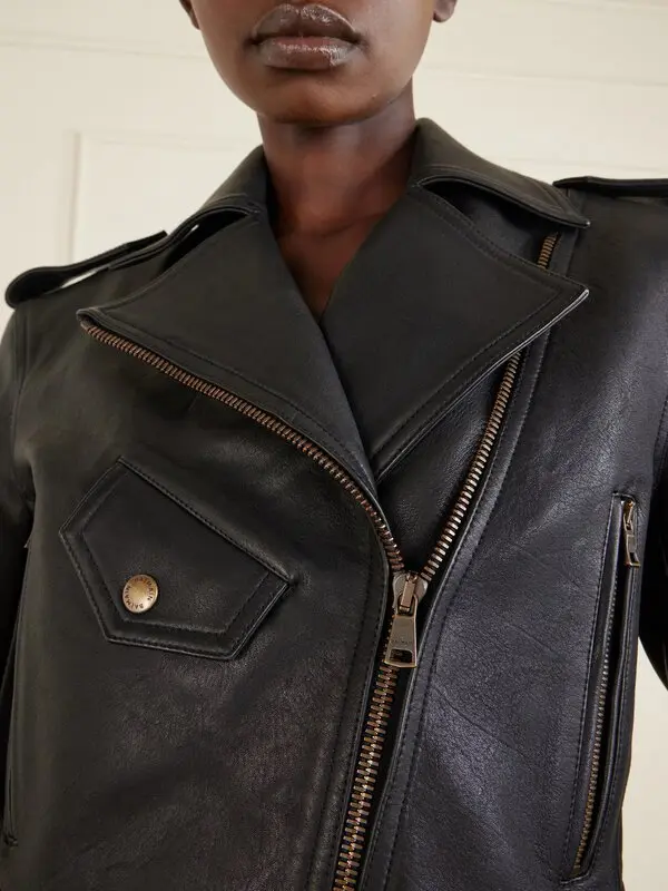 Balmain Cropped Belted Leather Biker Jacket