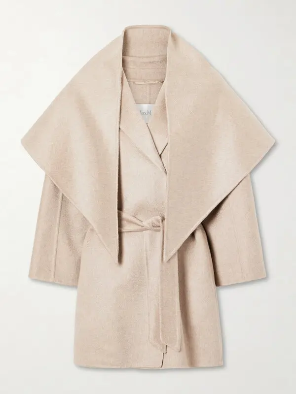 Max Mara Belted Scarf-detailed Cashmere Coat - Brown