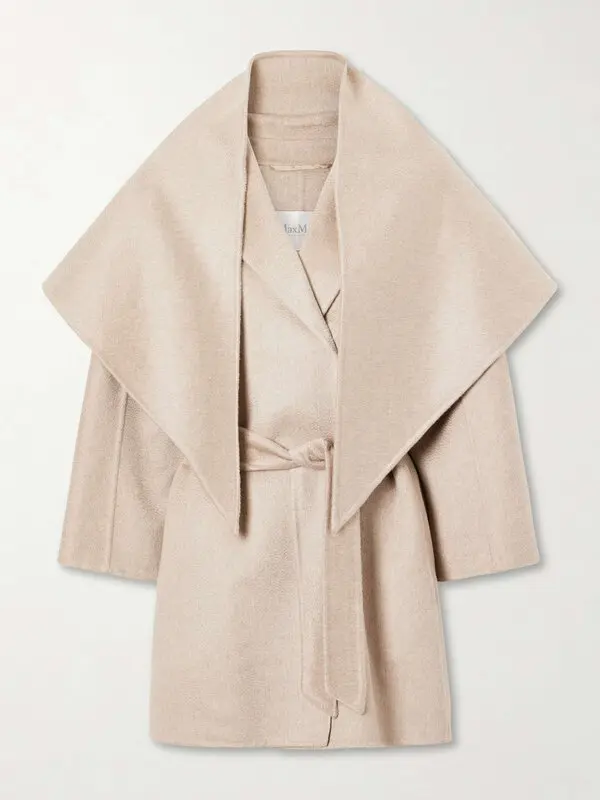 Max Mara Belted Scarf-detailed Cashmere Coat - Camel