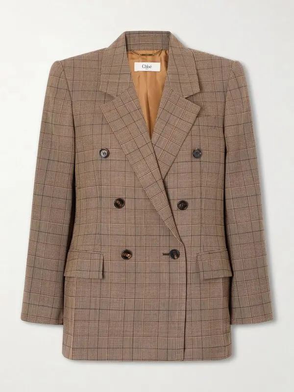 Chloé Double-breasted Checked Wool Blazer - Brown