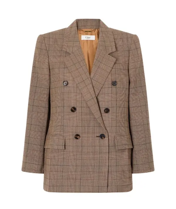 Chloé Double-breasted Checked Wool Blazer - Brown