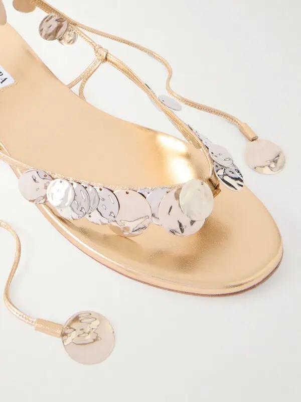 AQUAZZURA Florin Embellished Leather Thong Sandals - Gold