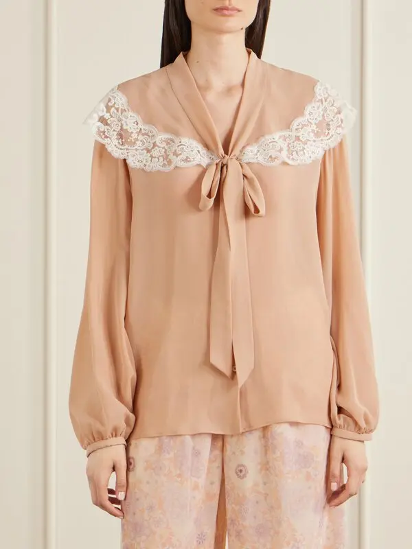 Chloé Georgette Silk Blouse With Lace Trim